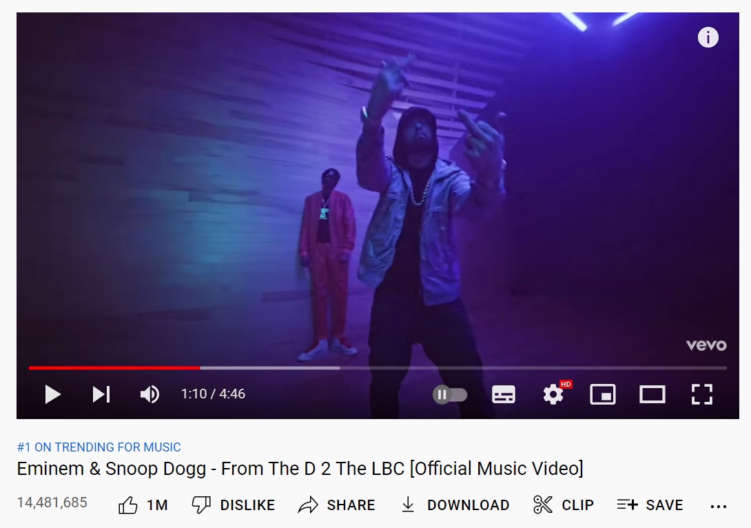 Eminem & Snoop Dogg — “From The D 2 The LBC” No.1 on YouTube | Eminem ...