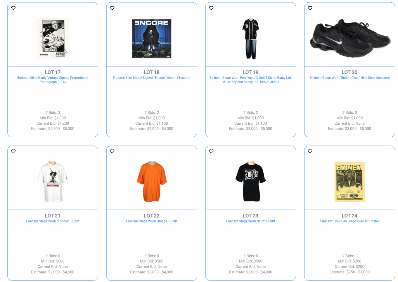 Clothes Eminem Wore on Stage and His Signed Memorabilia Are Up for Sale