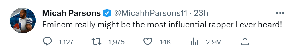 Dallas Cowboys Micah Parsons Shouts Out to Eminem: “Most Influential ...