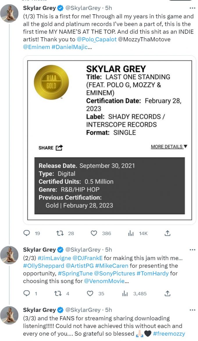 Skylar Grey Celebrates Her First Gold as Lead Artist - Eminem.Pro - the ...