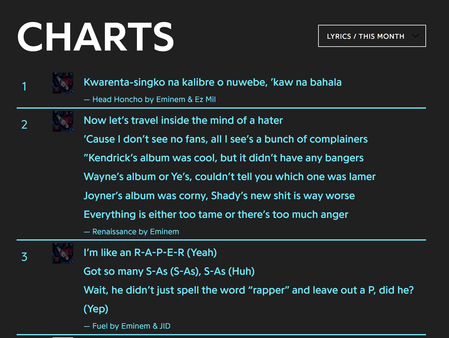 Eminem — “The Death of Slim Shady” Dominates Genius Month Chart ...