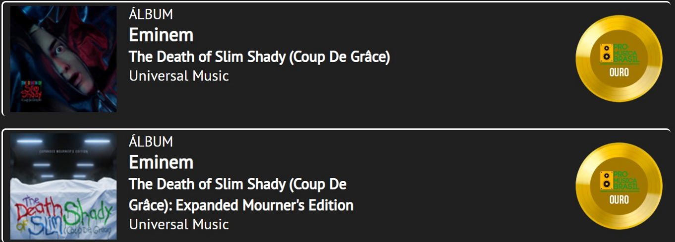 Eminem — “The Death of Slim Shady” and Expanded Edition Go Gold in Brazil